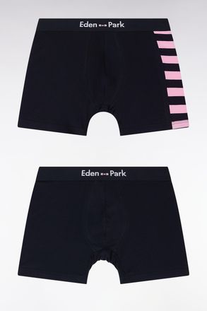 Eden Park Lot De Deux Boxers En Jersey De Coton Stretch Marine Et Rose Détails Cerclés
