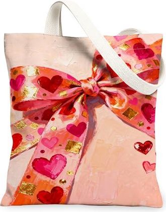 Generic Sacs fourre-tout en toile &agrave; motif damour romantique pour la Saint-Valentin, sacs d&eacute;picerie r&eacute;utilisables, l&eacute;gers et lavables avec bandouli&egrave;re C, p&ecirc;che