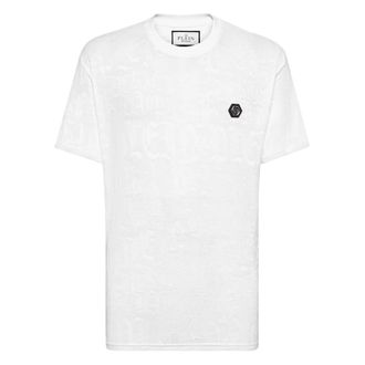 Philipp Plein T-shirt Rundhals SS Monogram - - Tops - Herren - Wei&szlig; - S