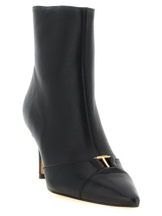 Twin-Set Gold Logo Stiletto Ankle Boot - Black
