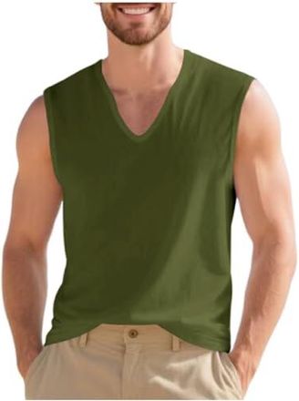 Generic D&eacute;bardeur l&eacute;ger &agrave; col en V pour homme - Uni - Respirant - Classique - Extensible - D&eacute;contract&eacute; - Basique - Sans manches - Vacances dentra&icirc;nement, Vert