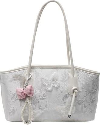 Generic Sac fourre-tout polyvalent en cuir synth&eacute;tique de grande capacit&eacute; avec pendentif pour femme, travail, shopping, voyage, usage quotidien, blanc, 400.00