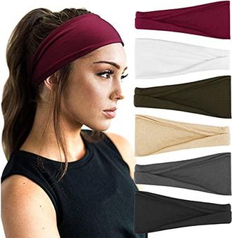 Dreshow 6 Pi&egrave;ces Bandeau Cheveux pour Femme Yoga Courir Bandeaux Sport Entra&icirc;nement Bandeaux Mignon Accessoire