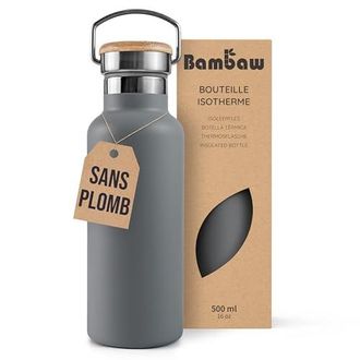 Bambaw Gourde Isotherme 500ml, Gourde Thermos Grise, Gourde Inox 500ml, Gourde R&eacute;utilisable, Bouteille dEau Sport - Gris Anthracite