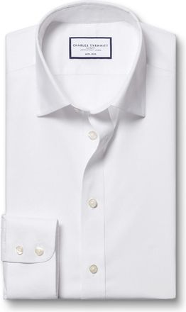 CHARLES TYRWHITT Bügelfreies Popeline-Hemd mit stretch - Weiß Knopfmanschette