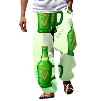Generic Pantalon ample en coton et lin pour homme - Style d&eacute;contract&eacute; et polyvalent - Imprim&eacute; - Grande taille - Pantalon de plage tendance - Pantalon respiran