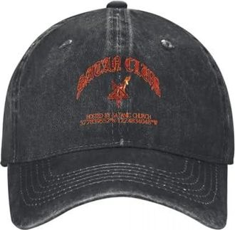 Generic Chaleur dHiver, Vintage Satan Club Baseball Cap Hommes Femmes en Détresse Lavé Casquette De Soleil Goth Drôle Gothique en Plein Air Toutes Les Saisons