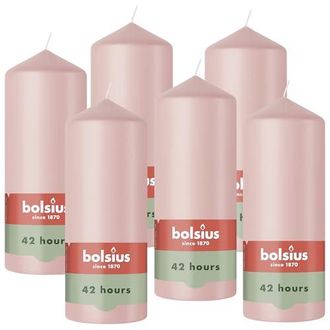Bolsius Bolsius - Stumpenkerze - Hellrosa - 15cm - 6 St&uuml;ck - Brenndauer 42 Stunden - mit nat&uuml;rlichen Extrakten - Nat&uuml;rliches Pflanzenwachs - Ohne Palm&ouml;l