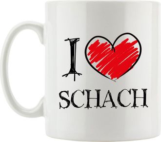 Pixxprint I Love Schach Fun Tasse, ca. 300ml Fassungsvermögen, Keramik Weiß, Spülmaschinenfest