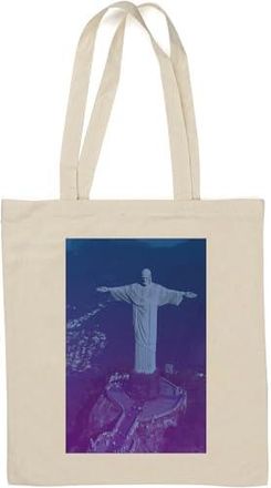 Generic Sac fourre-tout en coton naturel avec statue de Jésus Christ Blanc