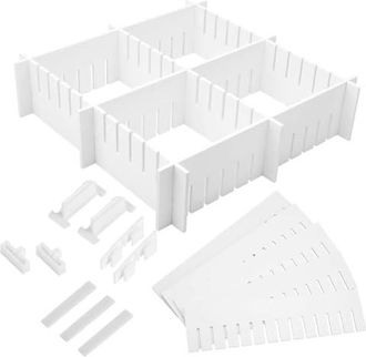 TOPBATHY Organisateur Tiroir Cuisine 34 Pi&egrave;Ces S&eacute;Parateurs Plastique R&eacute;Glables 47 X 3.5 Pouces Avec Clips De Fixation Et Connecteurs Pour Rangement Chaussettes