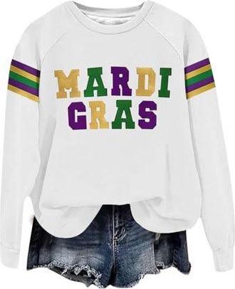 Generic Sweat-shirt d&eacute;contract&eacute; &agrave; manches longues et col rond pour femme - Coupe ample - Pull d&eacute;contract&eacute; &agrave; col rond - Haut &agrave; manches longues, blanc, XXL