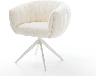 DELIFE Drehstuhl Jada-Flex Boucl&eacute; Wei&szlig; Kreuzgestell breit Wei&szlig; 360&deg; drehbar Wippfunktion Taschenfederkern, Esszimmerst&uuml;hle