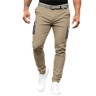 Generic Pantalon chino pour homme - Coupe ajust&eacute;e - Taille et ourlet &eacute;lastiques - Legging avec poches zipp&eacute;es - Pantalon de travail - Couleur unie - Collants 