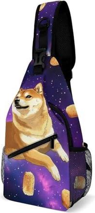 Generic Sacoche Homme Bandouliere Adorable Shiba Doge de lespace galaxie violet Casual Sacs &agrave; Bandouli&egrave;re R&eacute;glable Sac DEpaule pour Cyclisme Homme Femme
