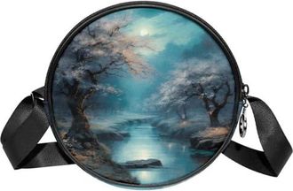 Generic Petit sac &agrave; bandouli&egrave;re Circle Beauty pour femme, petit sac &agrave; bandouli&egrave;re avec fermeture &eacute;clair, bretelles r&eacute;glables, sac &agrave; main rond d&eacute;contract&eacute; pour
