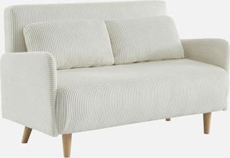 Sweeek Canapé Convertible en Velours côtelé - Panam - 2 Places scandinave. Pieds Bois. Blanc. Banquette. Dossier inclinable