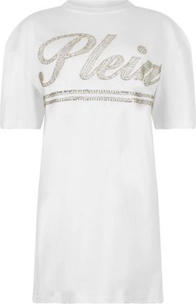 Philipp Plein Femme, Robes, Blanc, Taille: 40 FR Open Back T-Shirt Dress Strass Signature