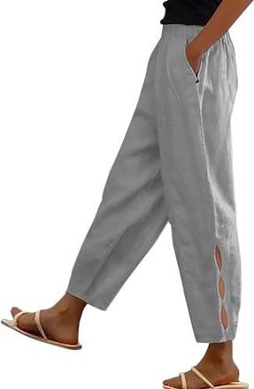 Generic Pantalon d&eacute;t&eacute; 3/4 en mousseline pour femme - Pantalon d&eacute;t&eacute; l&eacute;ger - Pantalon d&eacute;t&eacute; 7/8 avec poches - Pantacourt stretch - Pantalon &agrave; enfiler - Pantalon 