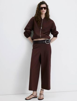 Mango Pantalon droit lin chocolat - Femme - 34 - MANGO
