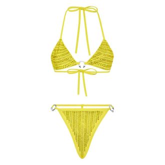 Philipp Plein Femme, Maillots de bain, Jaune, Taille: 42 FR Strass Bikini Crystal