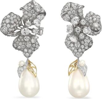 Anabela Chan Blossom Ohrringe aus 14kt Weißgold und Rhodium-Vermeil mit Süßwasserperlen und Diamanten