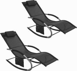 SoBuy Sobuy - Lot de 2 Chaises Longues Transat Pliable Jardin Aluminium - Bain de Soleil Ergonomique &agrave; Bascule Relax - Fauteuil Ext&eacute;rieur Confortable Plage