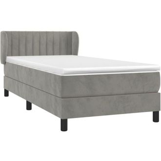 vidaXL Boxspringbett mit Matratze Hellgrau 100x200 cm Samt Vidaxl