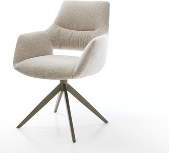 DELIFE Drehstuhl Yago-Flex mit Armlehnen Webstoff Soft Beige Kreuzgestell breit Effektfinish Titan 360&deg; drehbar Wippfunktion Taschenfederkern, Esszimmerst&uuml;hl