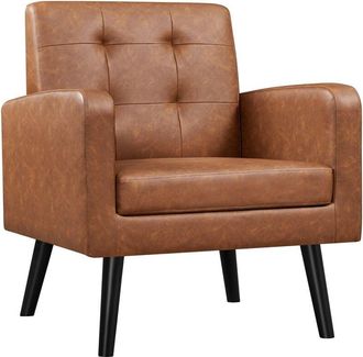Yaheetech Fauteuil de Salon Chaise de Salon en Tissu Fauteuil dappoint avec Dossier Capitonn&eacute; Pieds en Bois Massif &agrave; Assise Profonde pour Salon Chambre Style