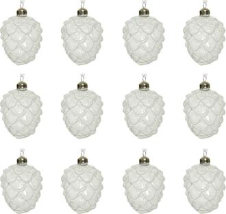 Kaemingk Christbaumschmuck Zapfen Glas 10cm 12er Set - Tannenzapfen Glaszapfen Christbaumkugeln Weihnachtsbaumkugeln Weihnachten - Weihnachtsbaumschmuck - wei&szlig;