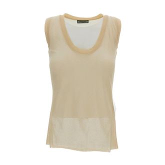 Durazzi Milano Deep Crew-Neck Tank - - Tops - Damen - Beige - S