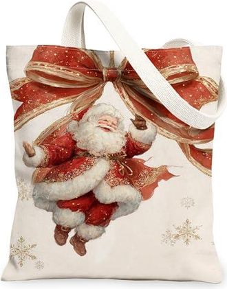 Generic Sacs fourre-tout en toile motif P&egrave;re No&euml;l - Illustration vintage - R&eacute;utilisables - L&eacute;gers et lavables - Pour lhiver, Rouge, 13x15 Inch