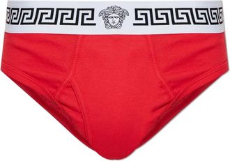Versace Homme, Sous-v&ecirc;tements, Rouge, Taille: L Slips en jersey de coton c&ocirc;tel&eacute;