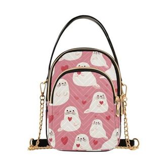 Mnsruu White Seal Sac &agrave; bandouli&egrave;re en cuir pour femme Motif coeur