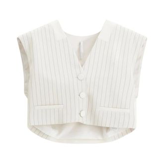 Imperial Femme, Vestes, Beige, Taille: 40 FR Gilet Court Ray&eacute; Sans Manches Tailleur