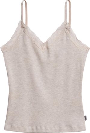 Superdry Damen Essential Trägertop mit Spitzenbesatz Hafer Creme Meliert 40