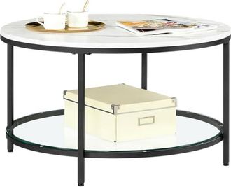 Vasagle Table Basse, Table de Salon, Façon Marbre, Support en Verre Trempé, Facile à Assembler, Style Moderne, Blanc Marbré et Noir dencre LCT071B13