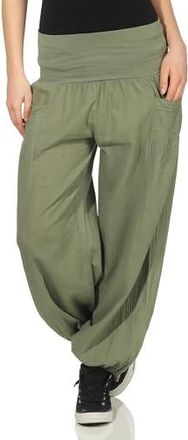 Malito more than fashion Malito Femme Pantalone n Tissu Aladin Pantalon Bouffant Baggy Boyfriend 17633 (Olive)
