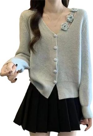 Generic Cardigan en tricot pour femme - Style cor&eacute;en - Style d&eacute;contract&eacute;, bleu ciel, Taille XS