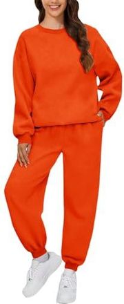 Generic Surv&ecirc;tement pour femme, ensemble deux pi&egrave;ces &agrave; manches longues avec sweat &agrave; capuche et pantalon de jogging, orange, M