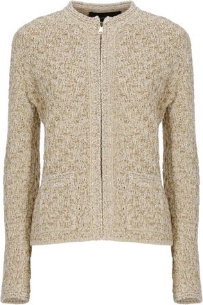 Fabiana Filippi Femme, Pulls, Beige, Taille: 36 FR Veste L&eacute;g&egrave;re en Tweed &agrave; Sequins et Col Rond