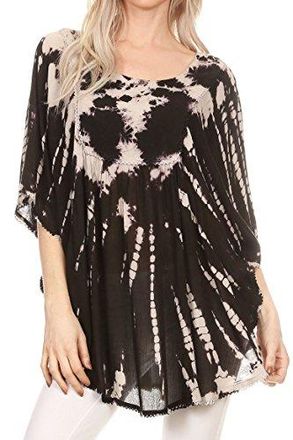 Sakkas 17031 - Sunia Tie Dye Caftan Manches Blouse | Cover Up - Noir - OS