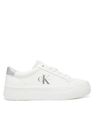Calvin Klein Sneakers Vulc Flatf Lth Silver Logo Tag YW0YW01877 Wei&szlig;