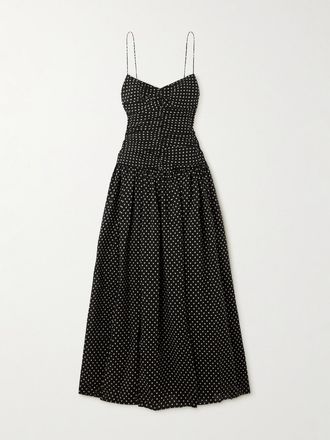 Matteau Midikleid Aus Einer Biobaumwoll-seidenmischung Mit Polka-dots Und Raffungen - Schwarz