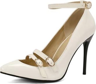 Generic Femmes Bout Pointu Mariage Pompes Cheville Sangle Mariage Événements Talons Stiletto Talon Banquets & Galas Chaussures 10cm,Blanc,48 EU