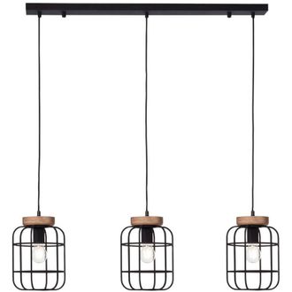 Brilliant Lampe, suspension Gwen, barre &agrave; 3 flammes, bois antique / corindon noir, m&eacute;tal / bois, 3x A60, E27, 40W, lampes normales (non incluses), a ++