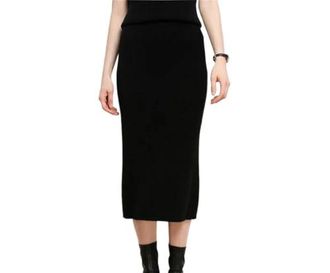 Generic Jupe midi en laine tricotée taille haute douce et chaude pour femme, Noir, L