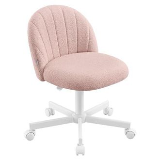 Songmics Chaise de Bureau, Chaise Coiffeuse en Tissu Peluche, Fauteuil avec Rembourrage en Mousse, Hauteur R&eacute;glable, pour Bureau, Chambre, Dressing, Rose Bonbo