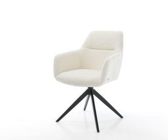 DELIFE Drehstuhl Pejo-Flex Boucl&eacute; Wei&szlig; Kreuzgestell breit Schwarz 360&deg; drehbar Wippfunktion Taschenfederkern, Esszimmerst&uuml;hle